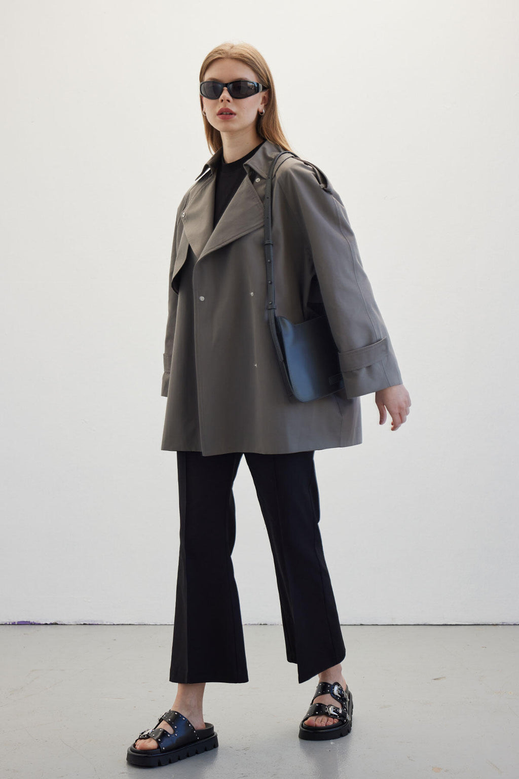 Oversize Short Trench Coat Grey – Manuka