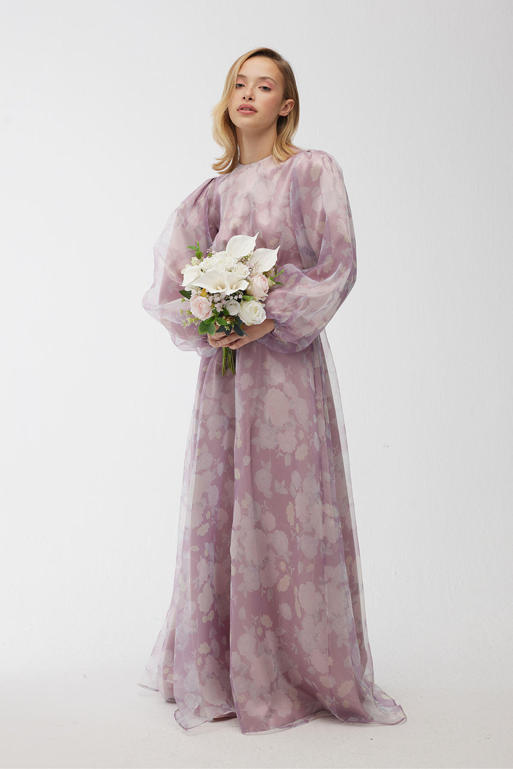 Patterned Organza Evening Dress Dusty Rose – Manuka