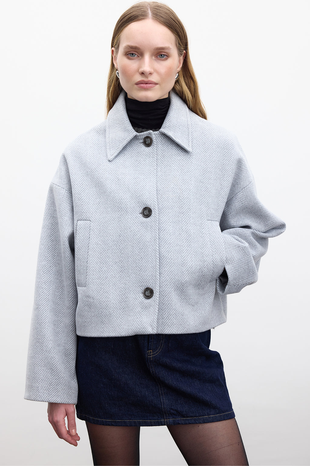 Patterned Short Cachet Coat Grey – Manuka